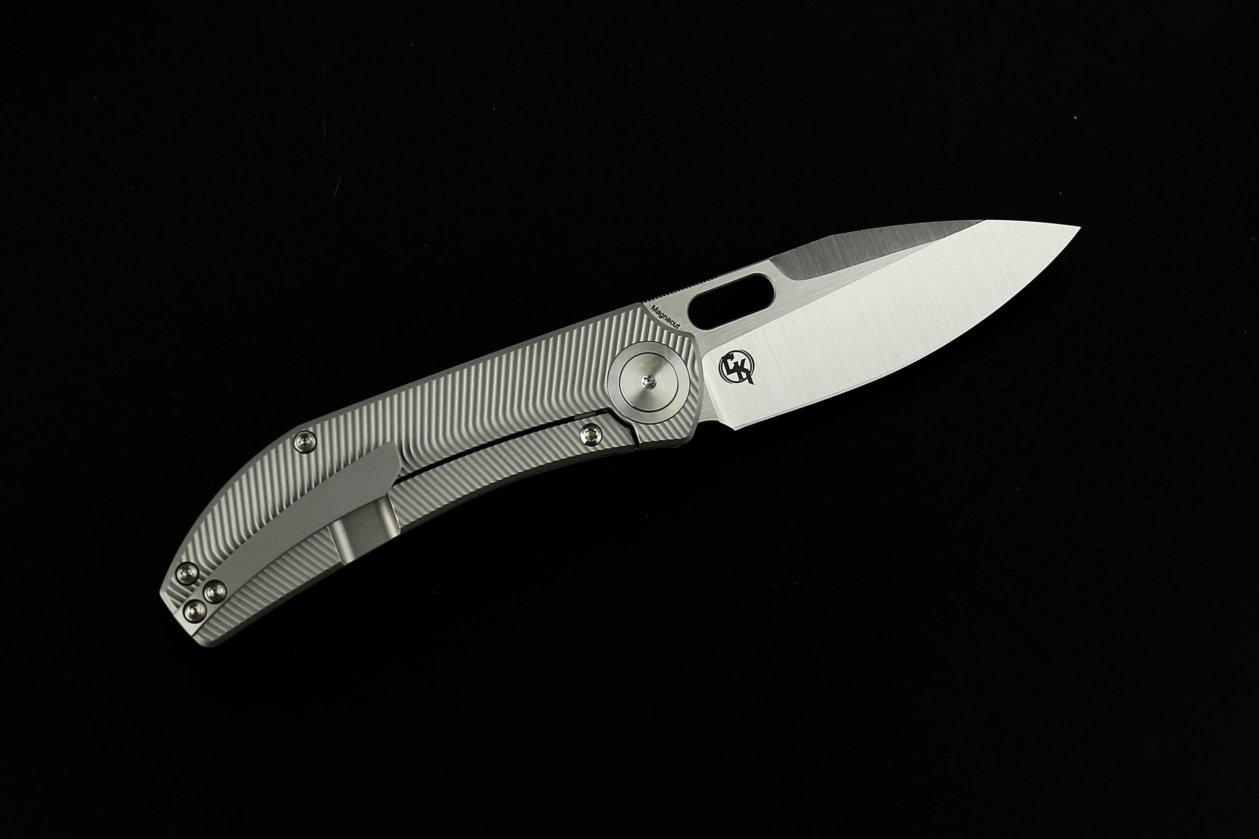 Chevron – Full Titanium Front Flipper with Thumb Hole – Yan Knives