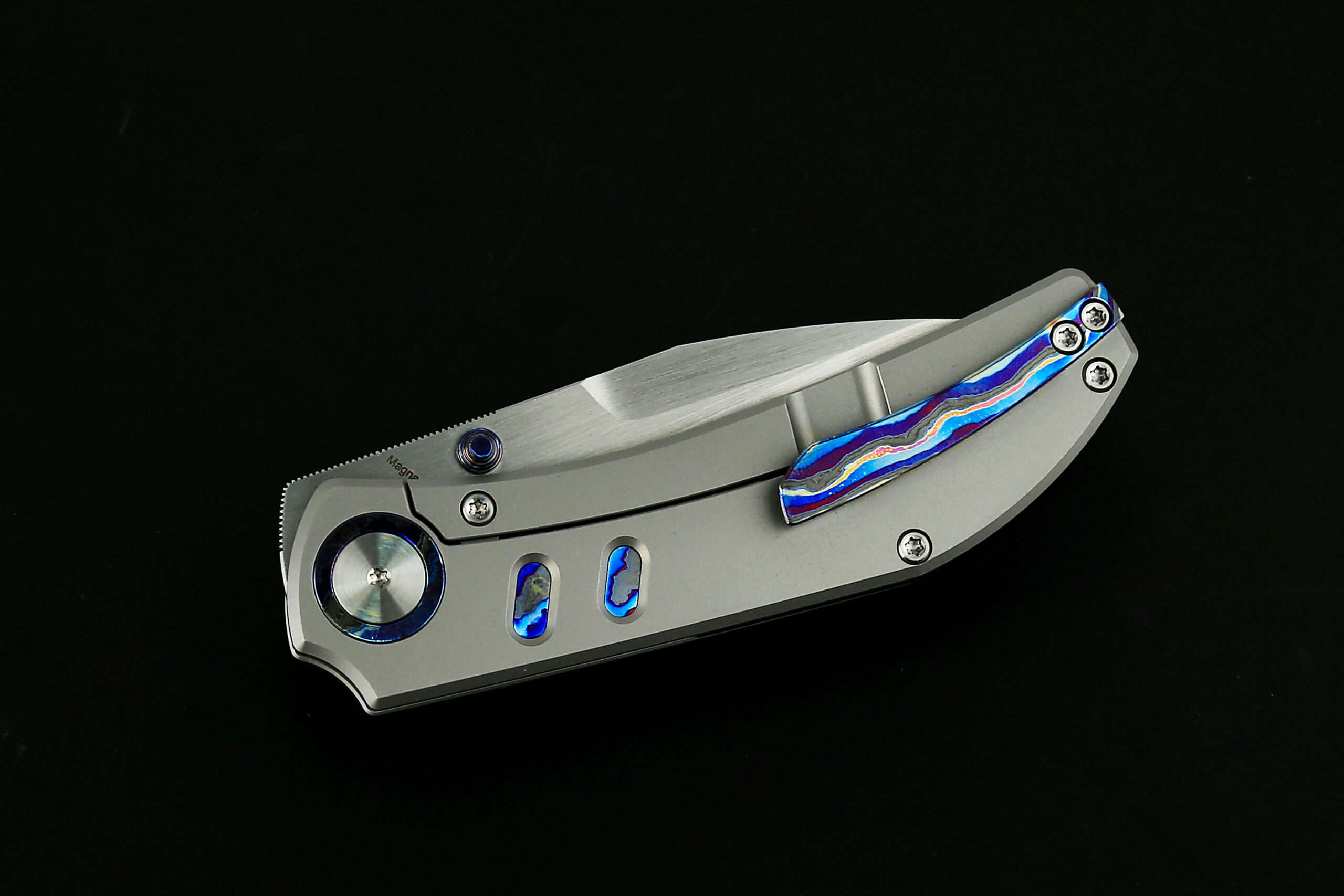 Chevron – Titanium Front Flipper with Zircuti inlay Thumb Stud – Yan Knives